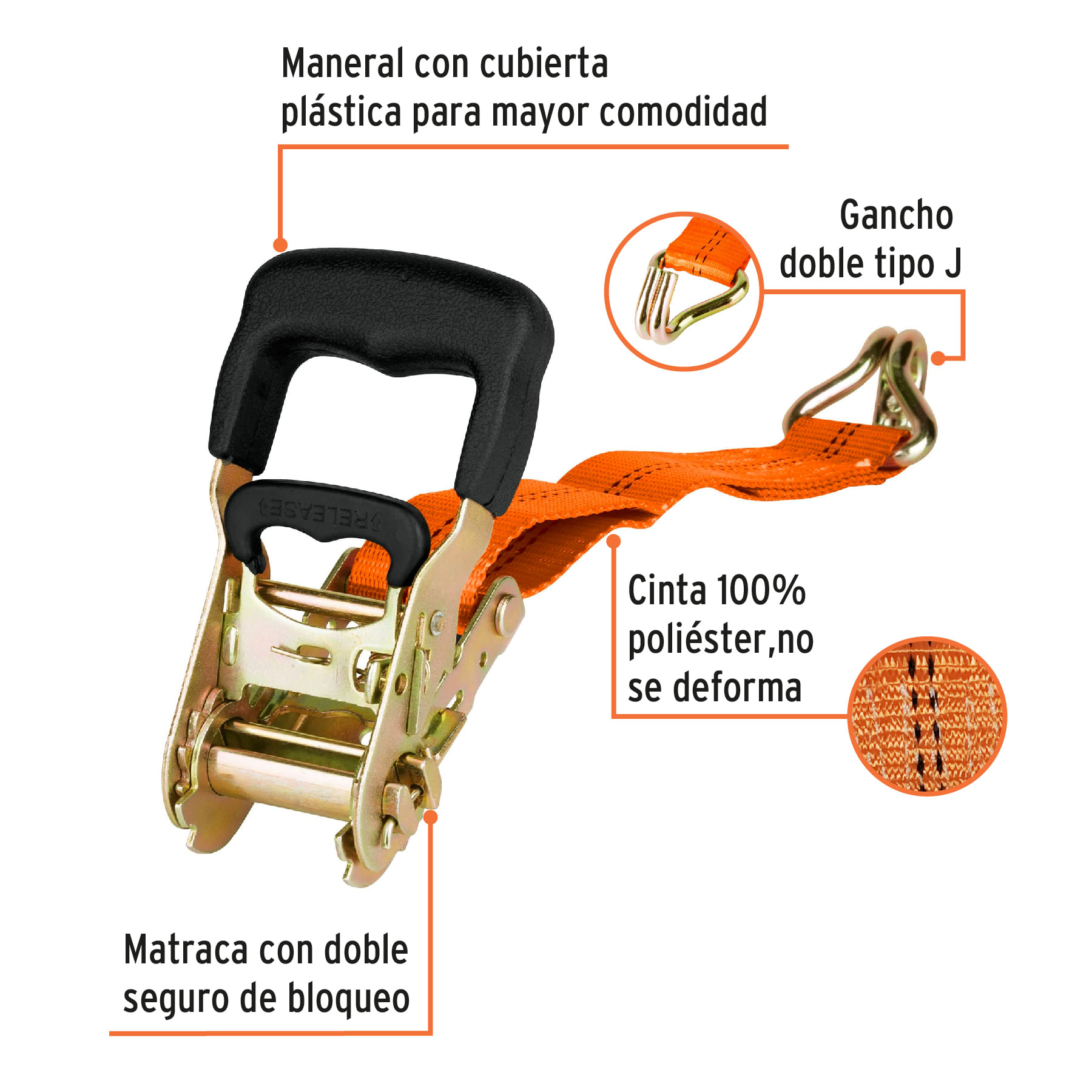 SUJETADOR CON MATRACA CARGA MAXIMA 2250 KG, TRUPER