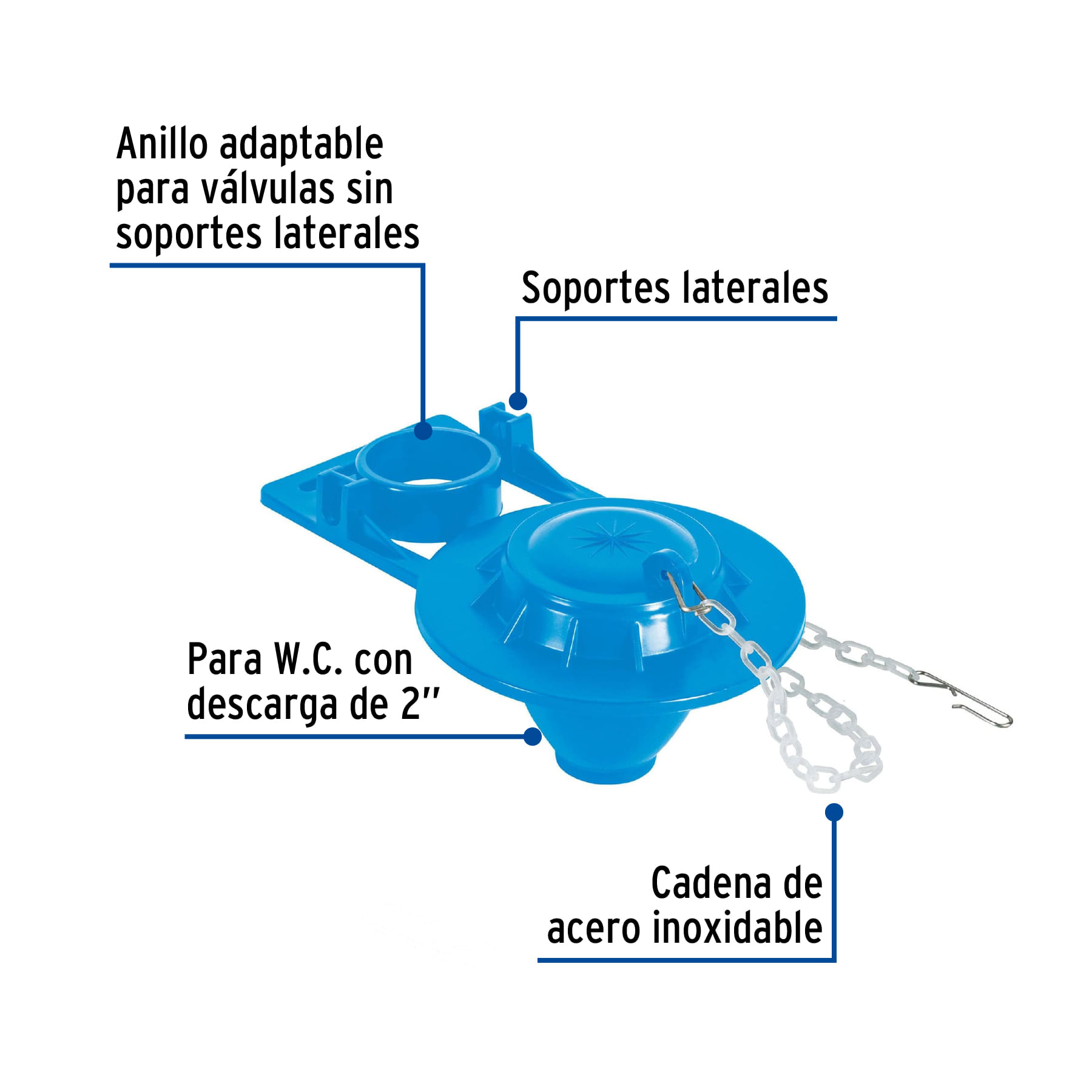 SAPO DE 2' DE PVC PARA WC, AZUL, CON CADENA PLASTICA, FOSET